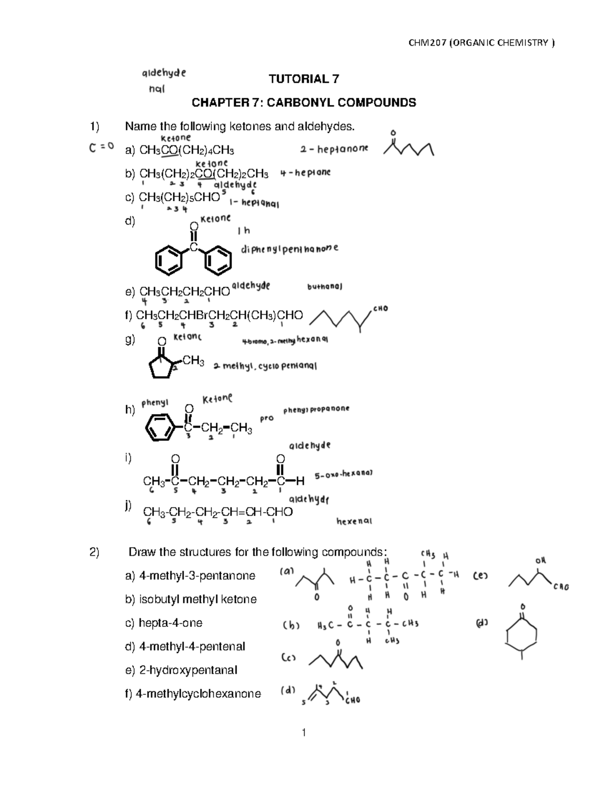 Tutorial 7 - ………. - CHM207 (ORGANIC CHEMISTRY ) 1 TUTORIAL 7 CHAPTER 7 ...