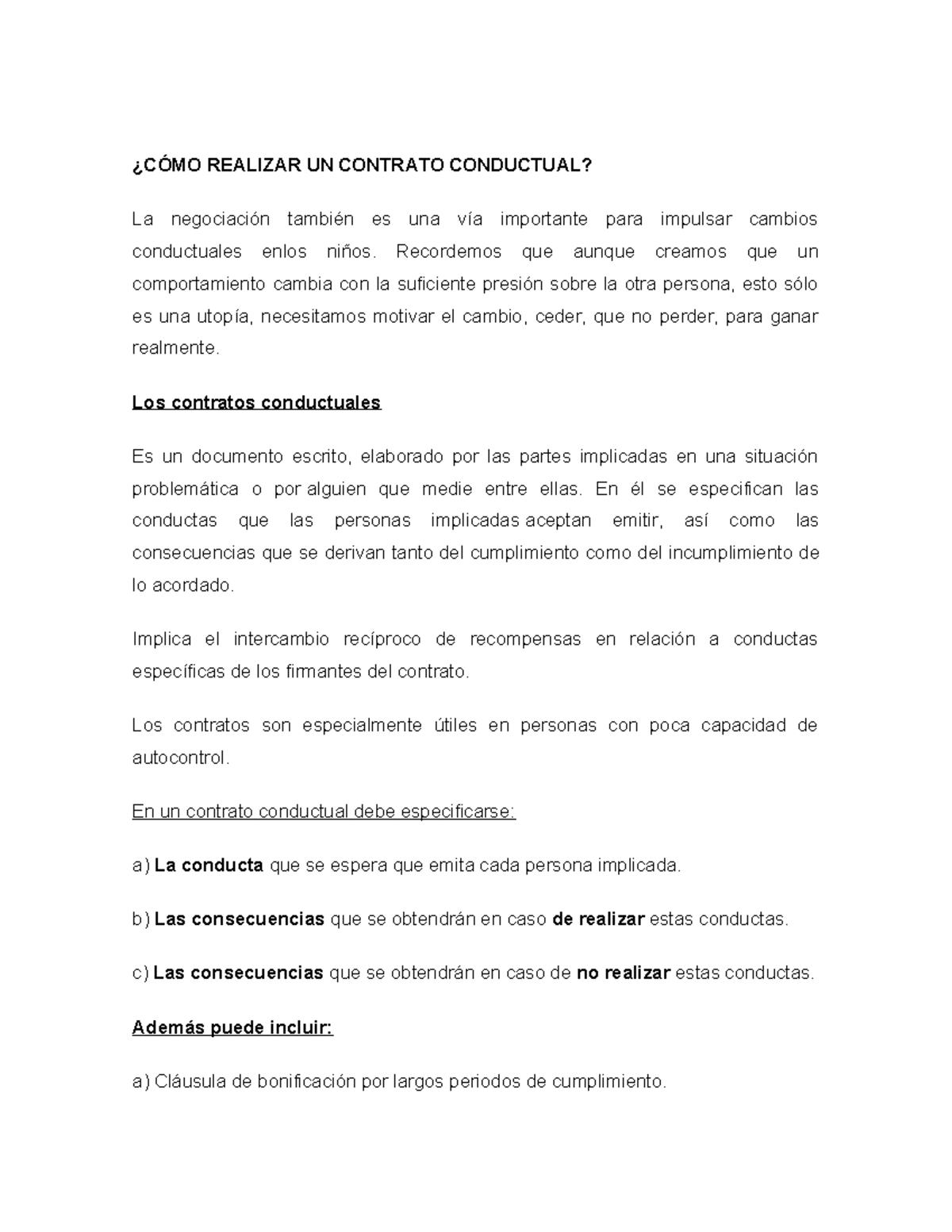 Contrato Conductual: Estrategias para el Cambio en Niños - Studocu