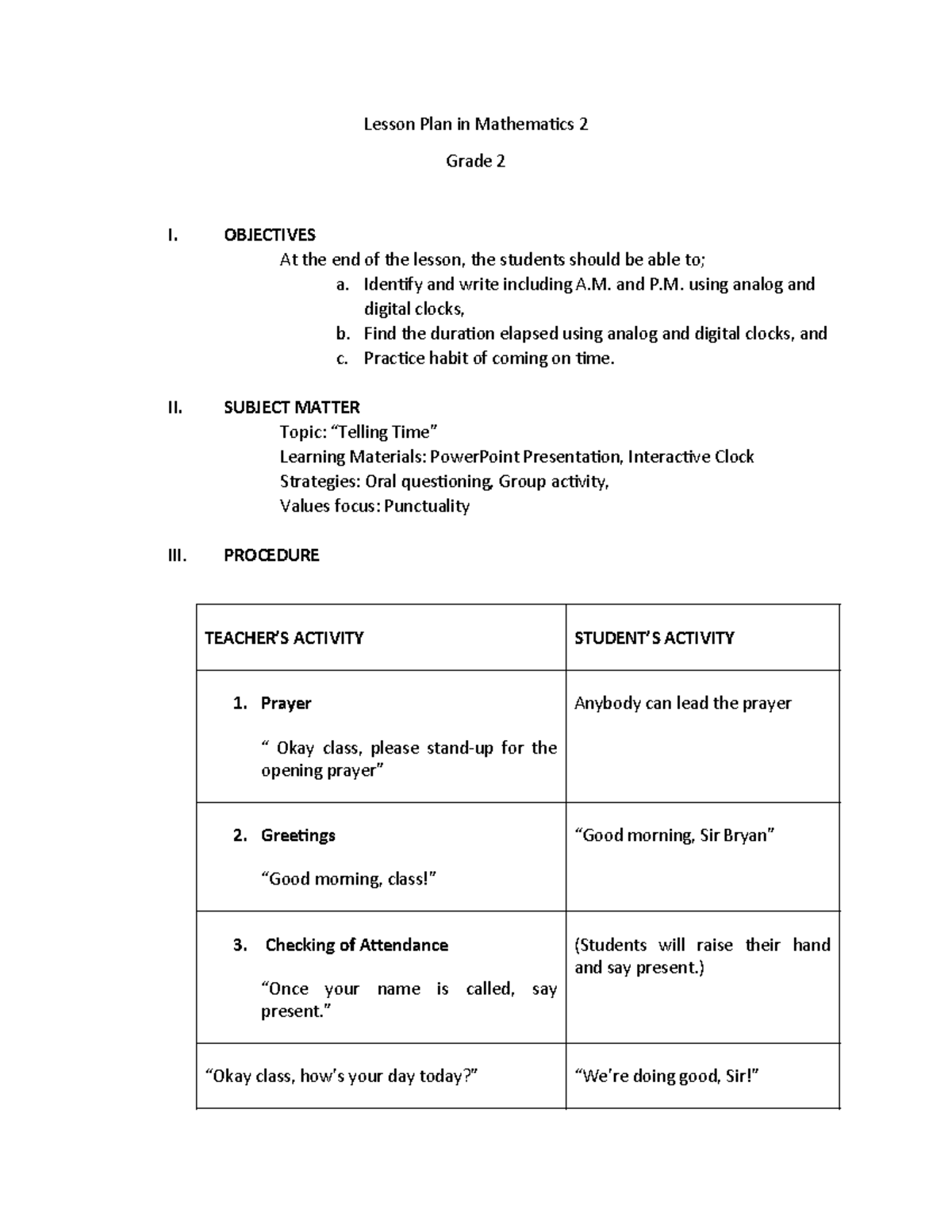 Scribd - Free - Lesson Plan in Mathematics 2 Grade 2 I. OBJECTIVES At ...