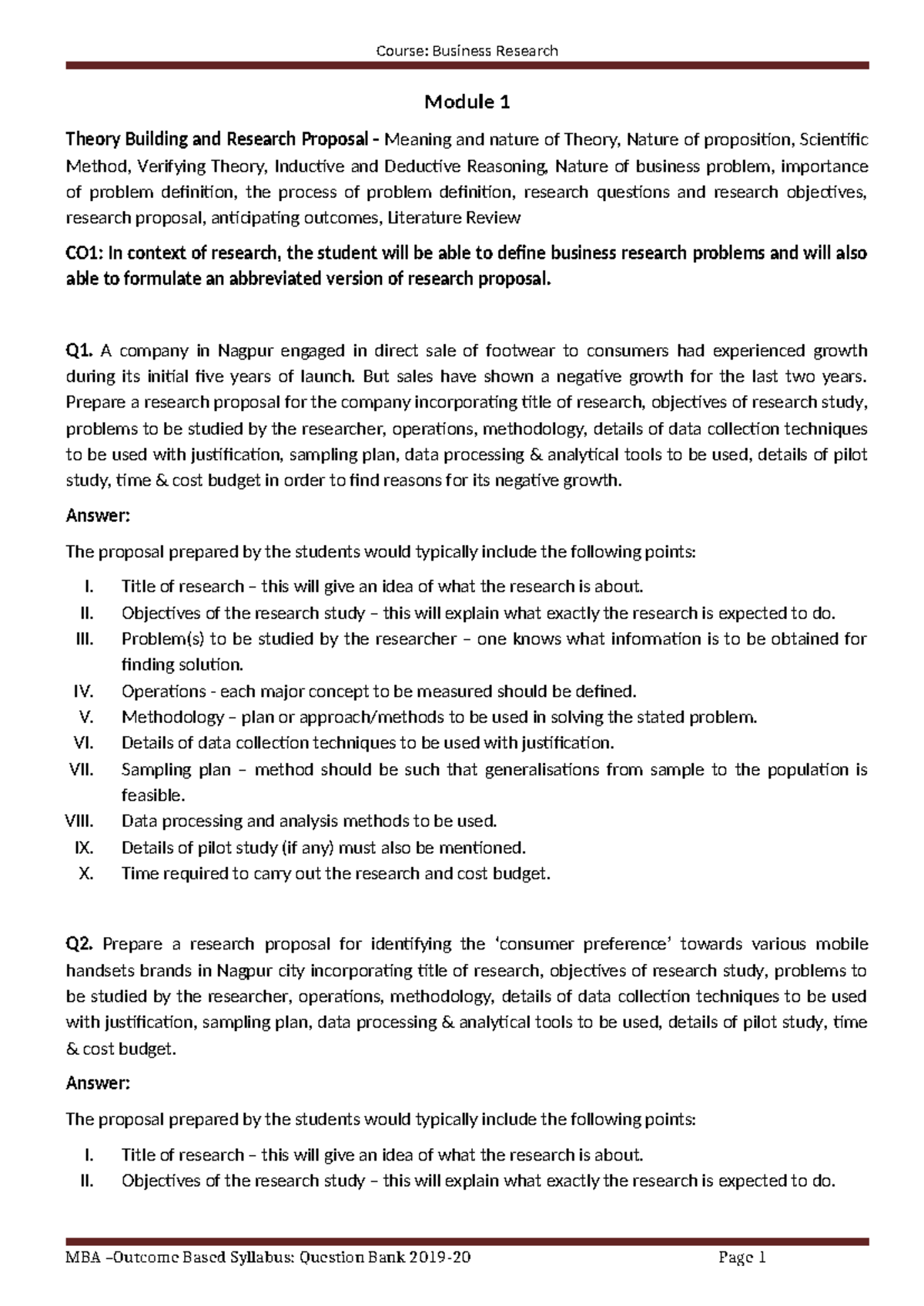 Business Research Question Bank - MBA Sem I: Theory, Proposals ...
