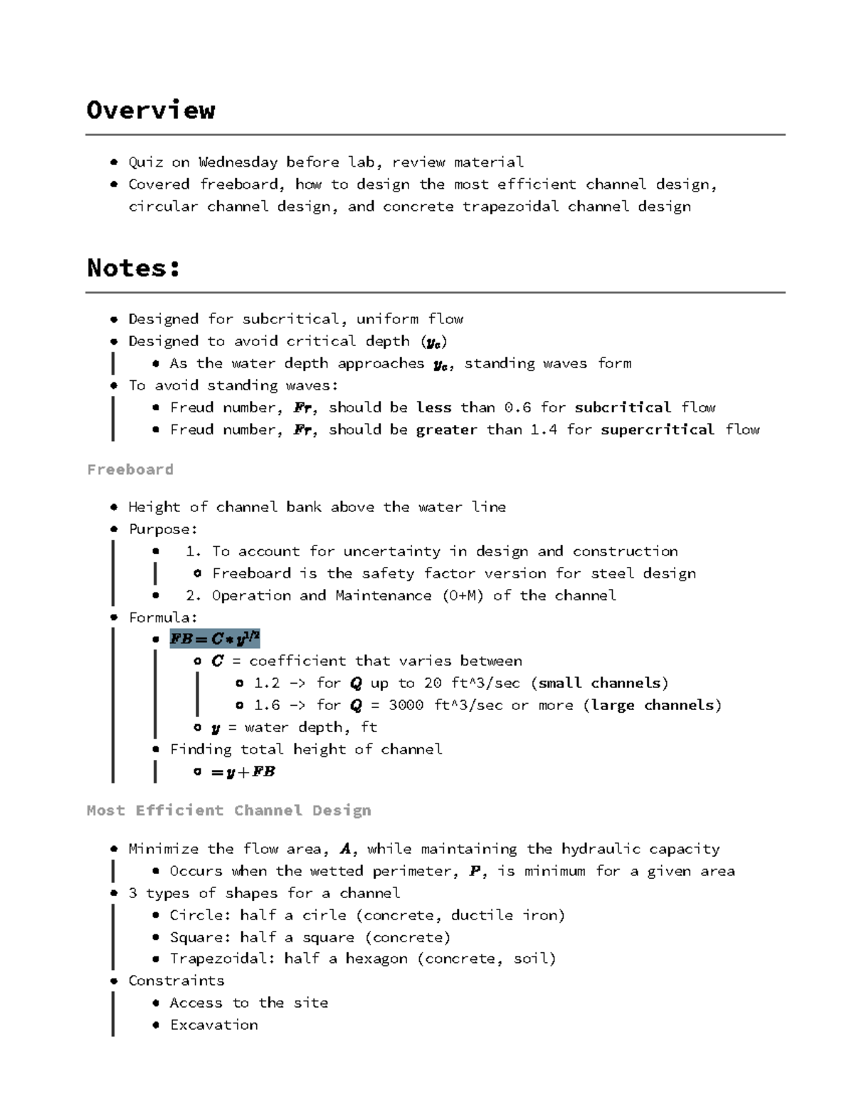 Channel Design & Freeboard: Efficient Water Flow Strategies (ENGG 101 ...