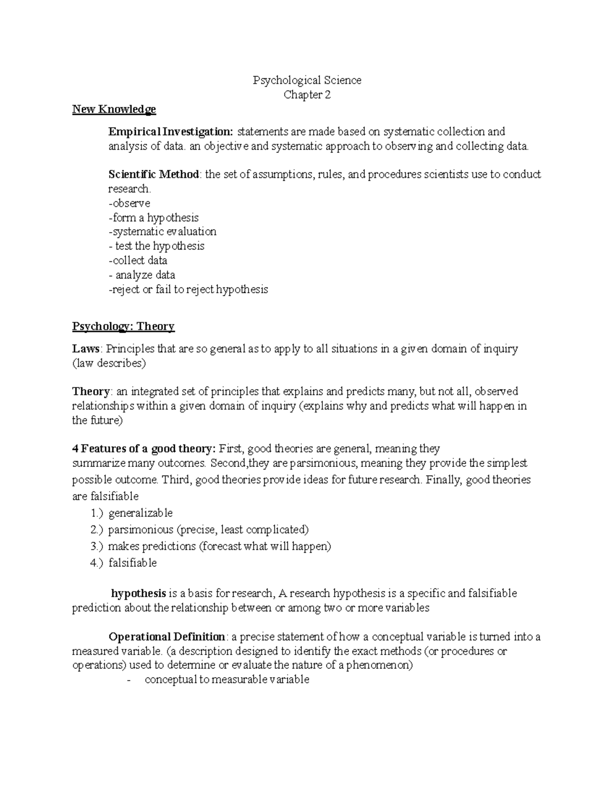 Psychological Science PSY 101: Chapter 2 - Research Methods & Theory Overview - Studocu