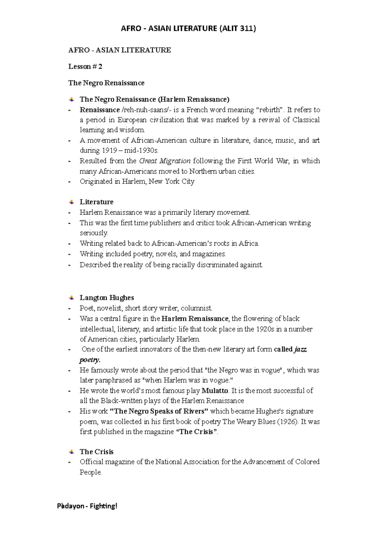 AFRO- Asian Literature - Lesson 2 (The Negro- Renaissance) - AFRO ...