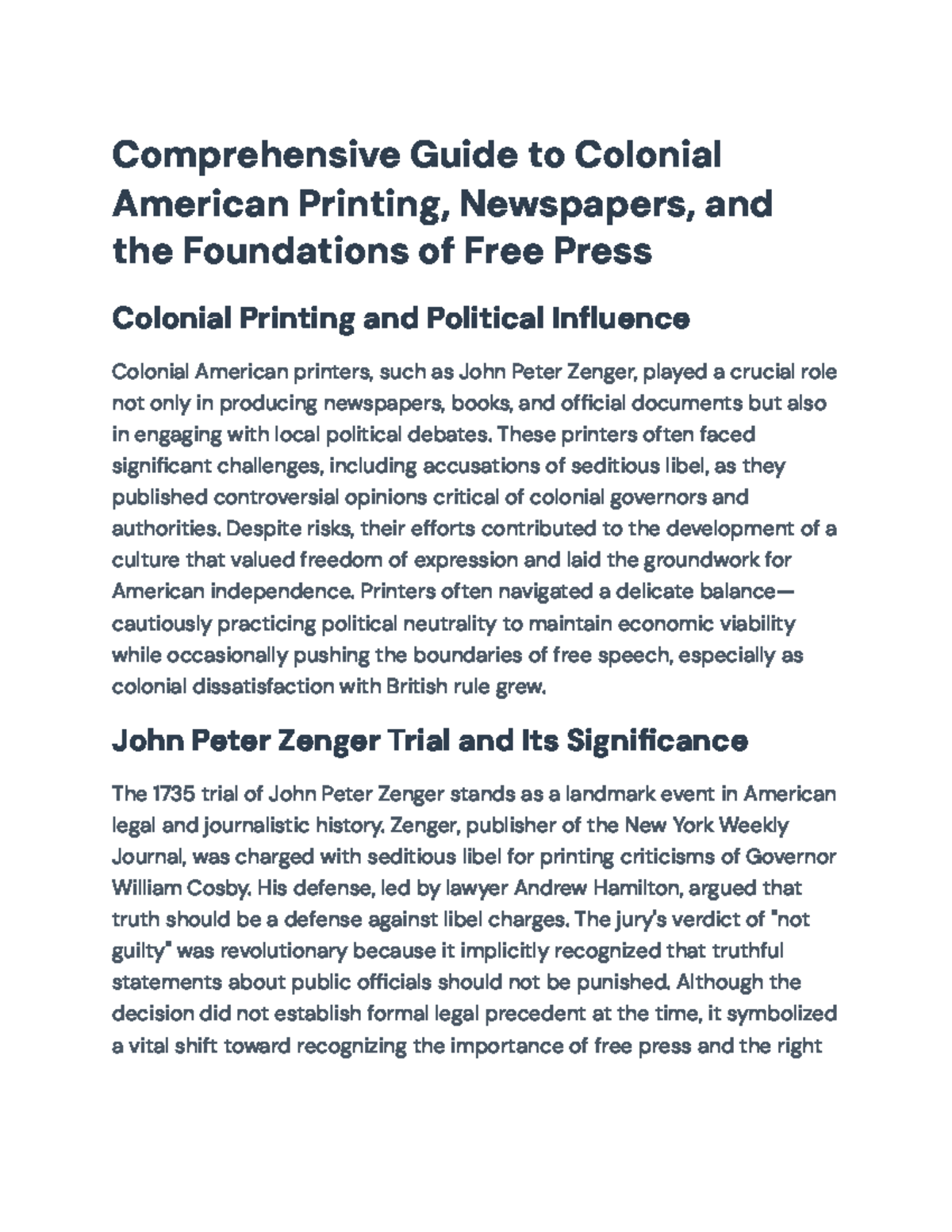 Colonial American Printing & Free Press: A Comprehensive Overview - Studocu