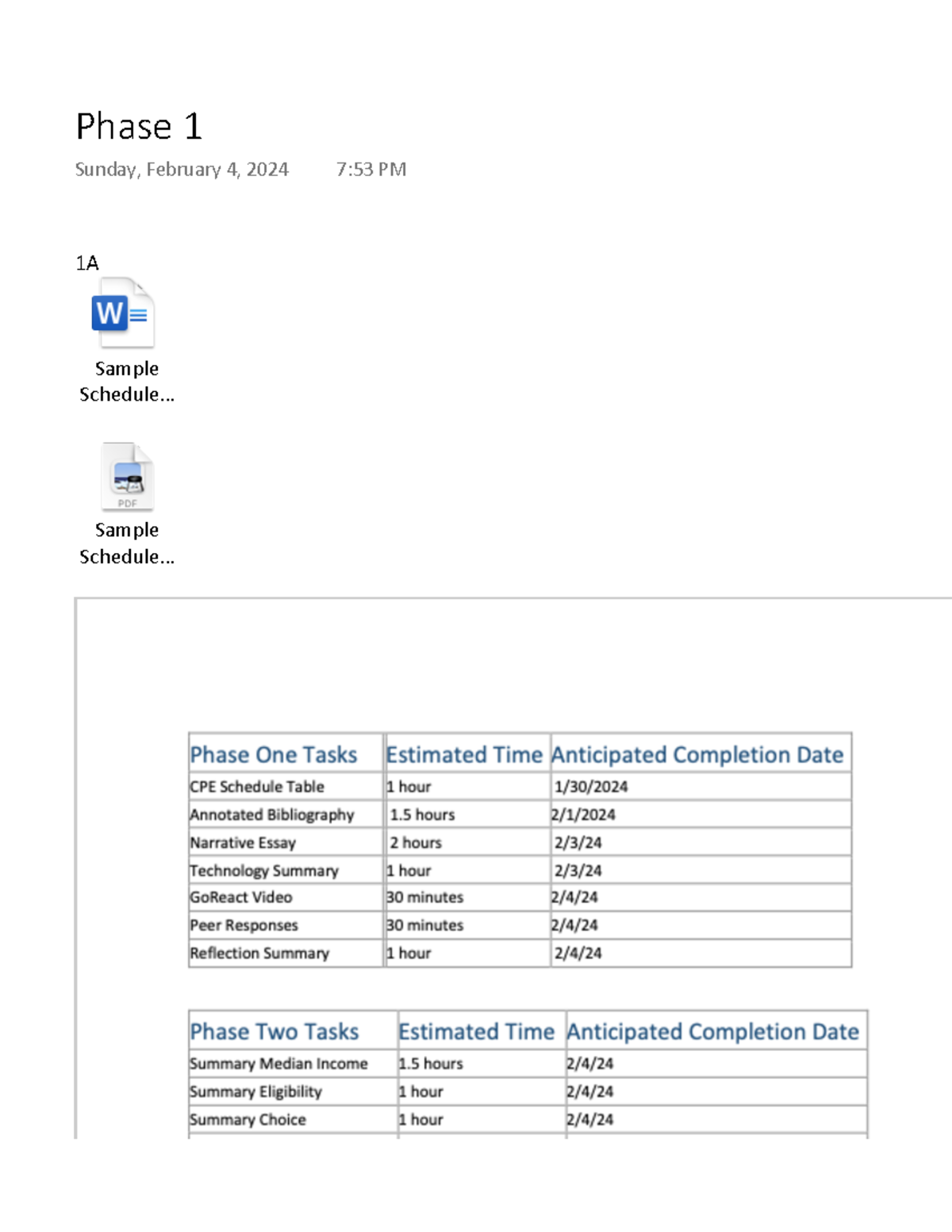 D029 CEM2 Task 1 - Passed no revisions - D029 - 1A Sample Schedule ...