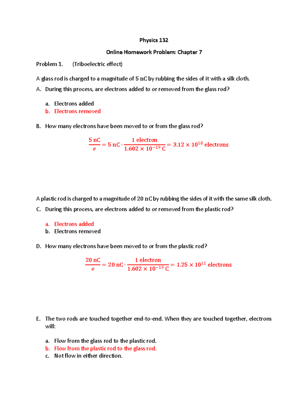 Physics 132 Online Homework 7: Charge Transfer & Forces Analysis - Studocu