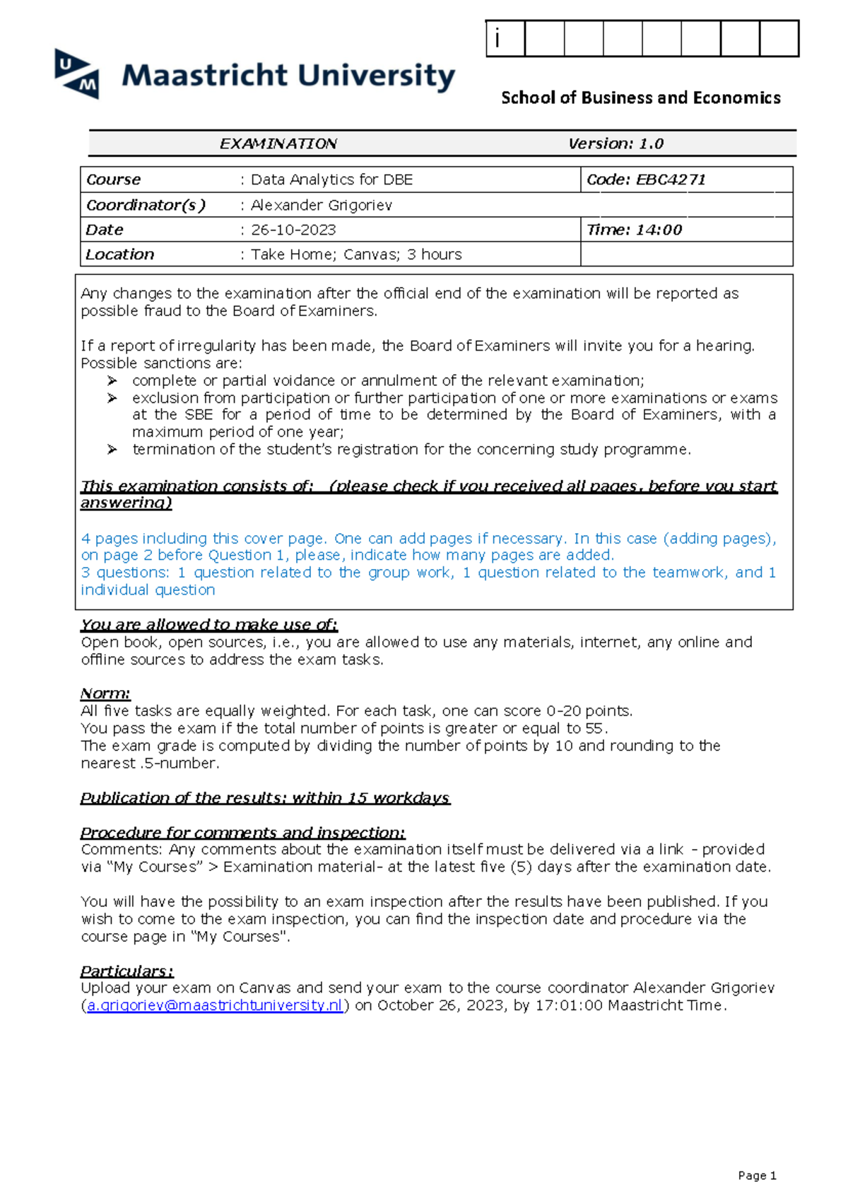EBC4271 Data Analytics Final Exam Guidelines and Example Questions ...