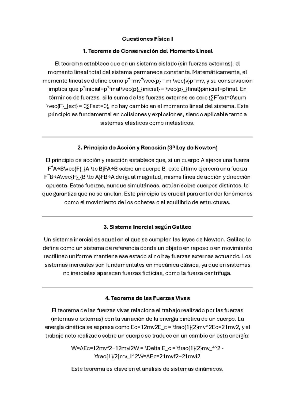 Cuestiones Física I - Cuestiones Física I Teorema de Conservación del ...