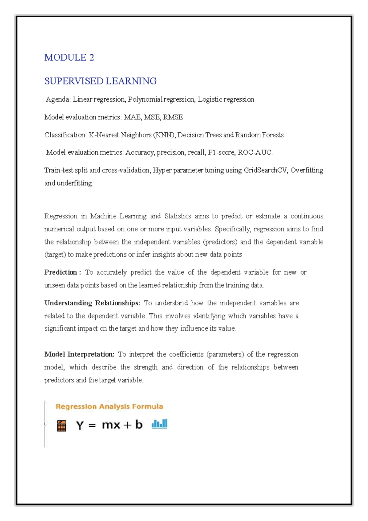 MODULE 2 - SUPERVISED LEARNING: Regression & Classification Insights - Studocu