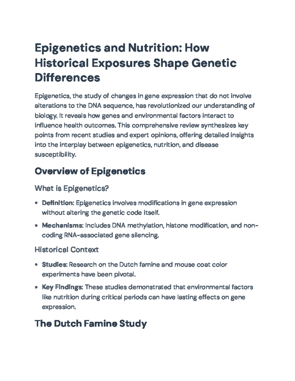 Epigenetics and Nutrition: Historical Impacts on Health Outcomes ...