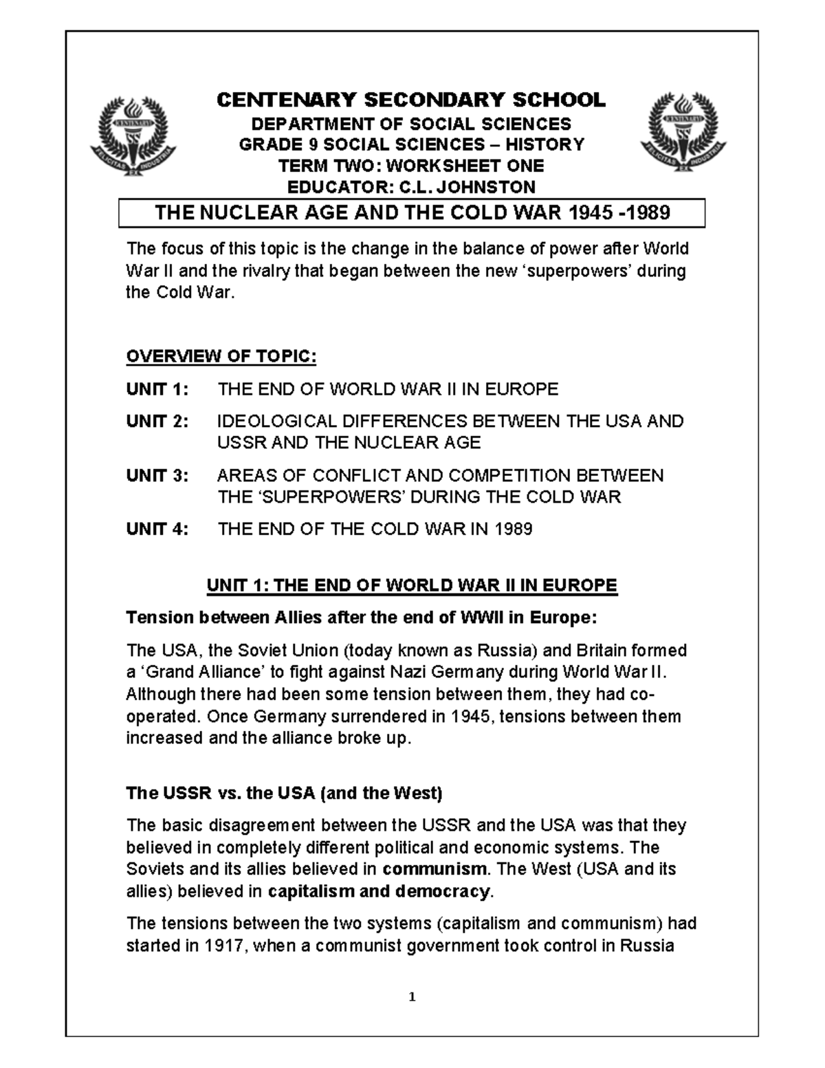 SS 9 HIST T2: The Cold War and Nuclear Age Overview Notes - Studocu