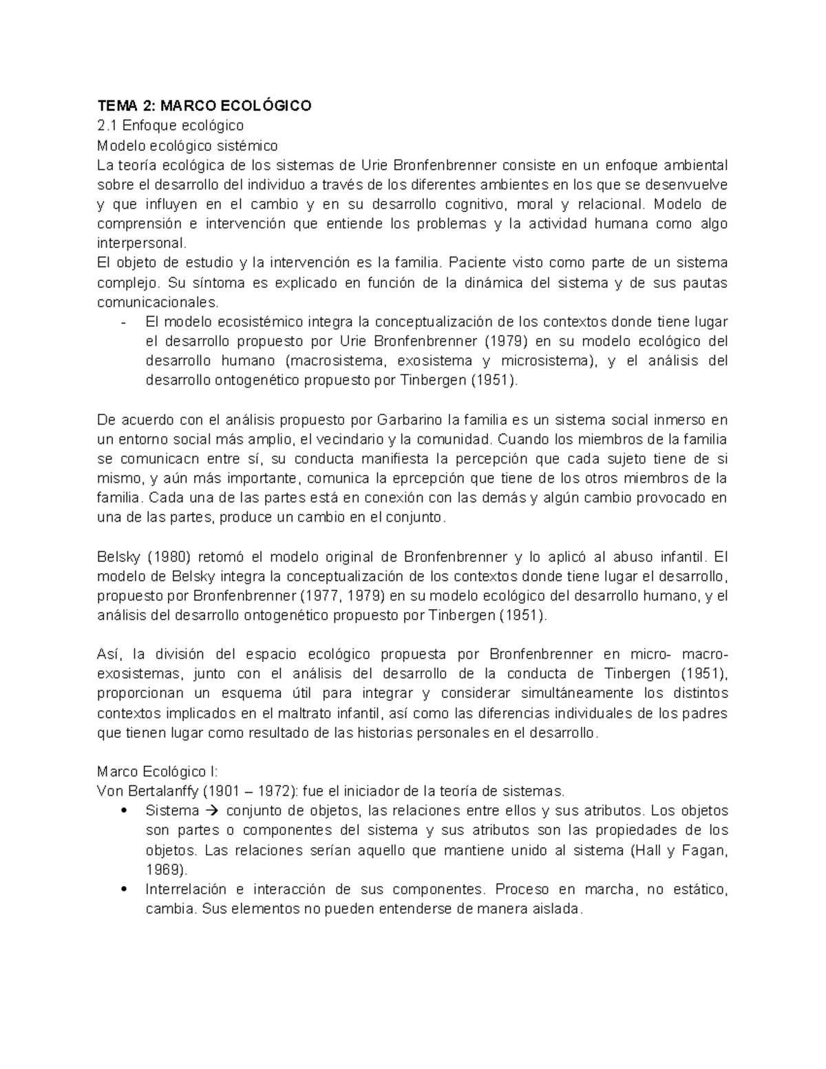 TEMA 2: MARCO ECOLÓGICO EN INFANCIA Y FAMILIAS - Studocu