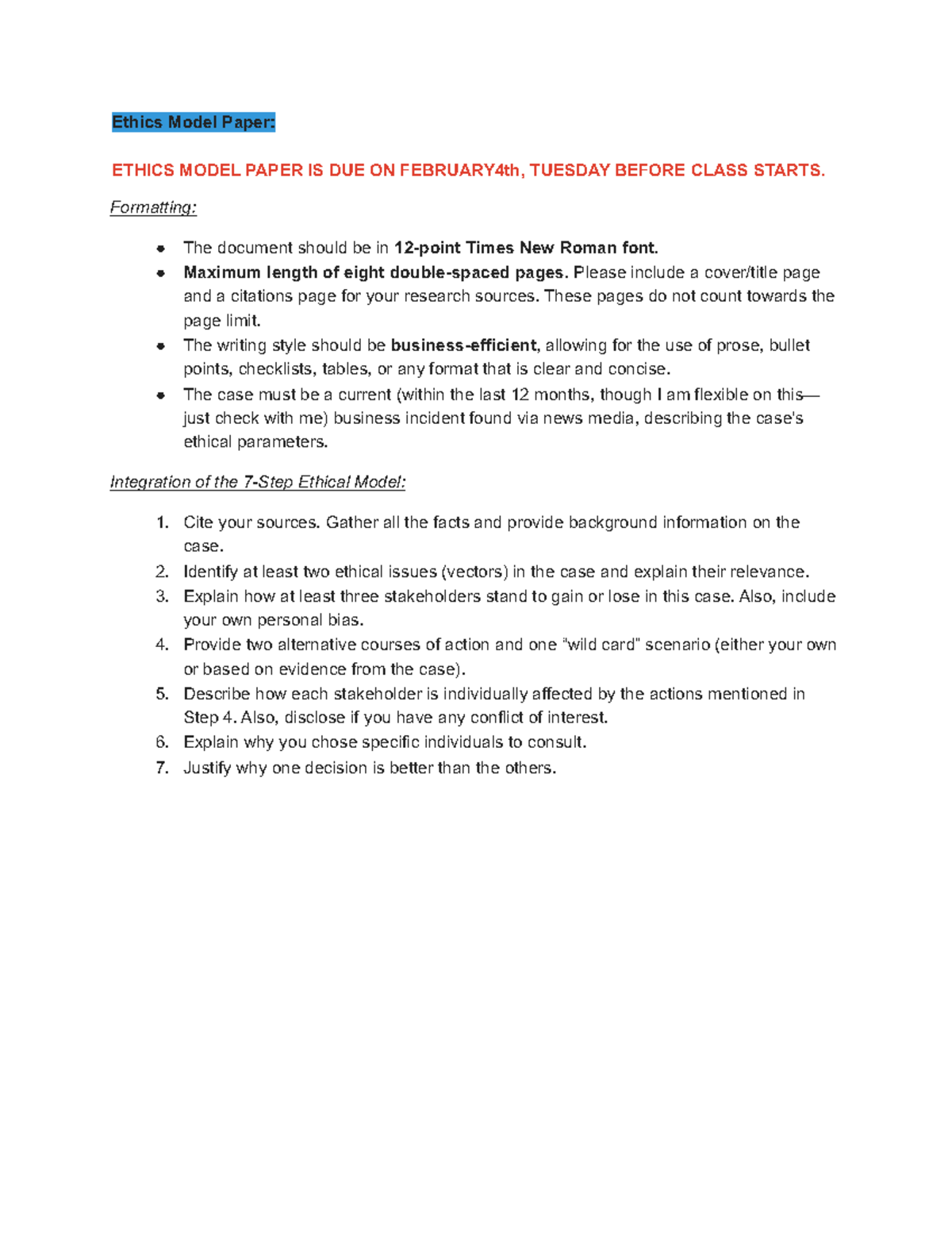7 Steps Ethic Paper Details - Ethics Model Paper: ETHICS MODEL PAPER IS ...