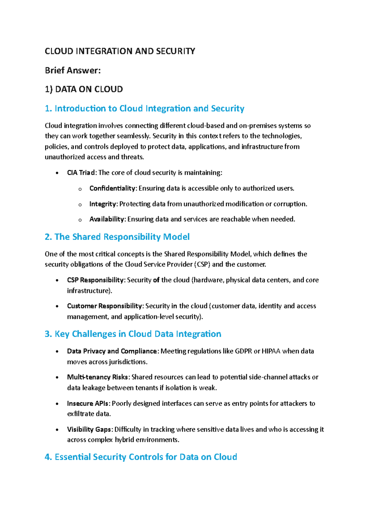 CLOUD INTEGRATION AND SECURITY: Key Concepts and Best Practices - Studocu