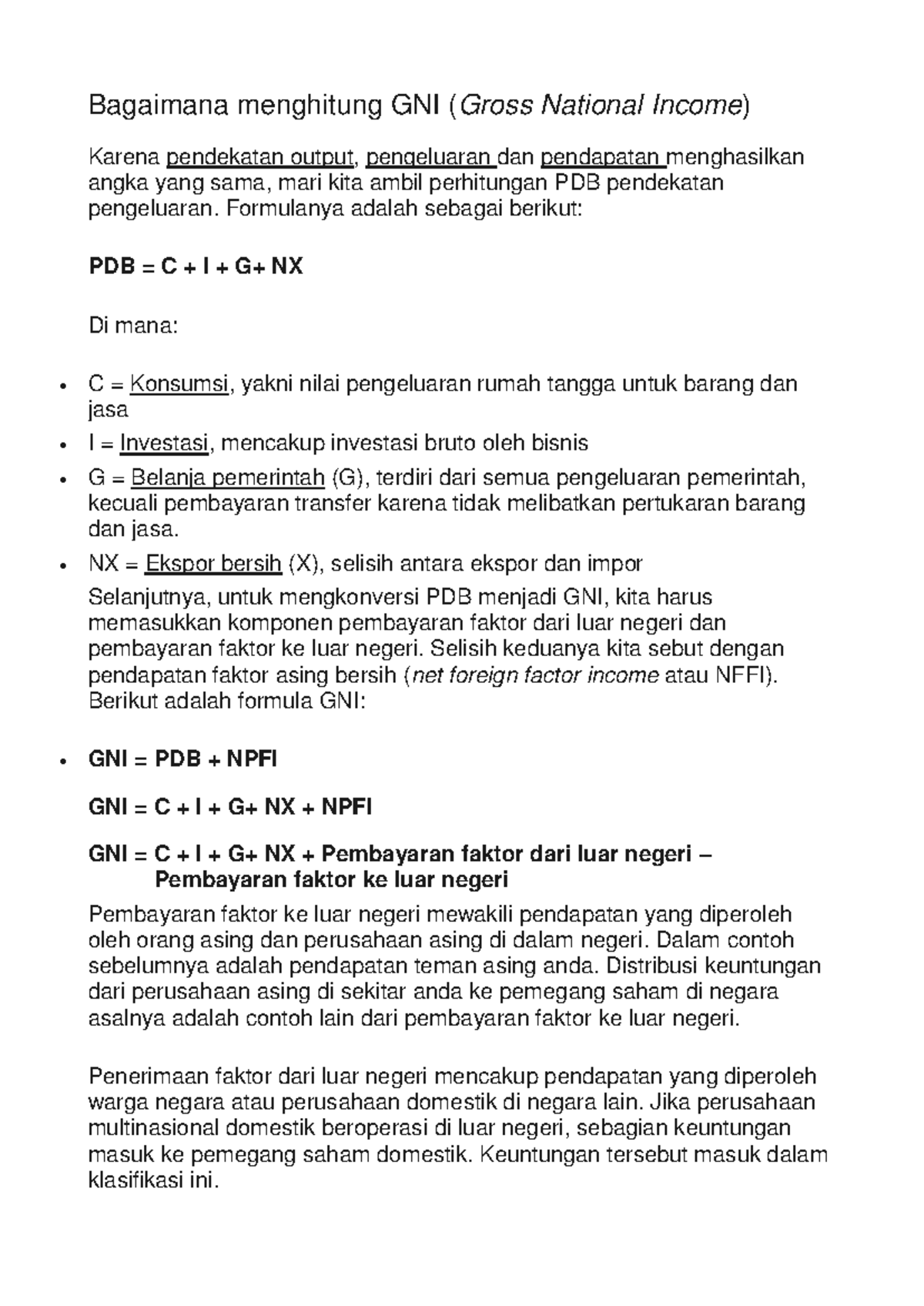 Perhitungan GNI: Panduan Lengkap dan Formula Dasar - Studocu