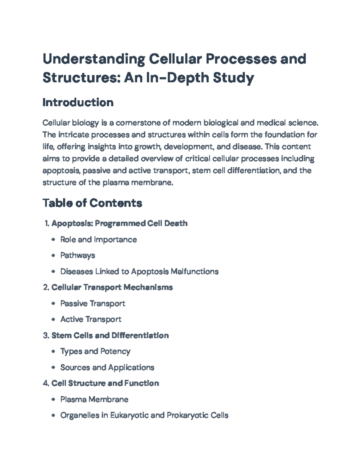 In-Depth Study of Cellular Processes and Structures for BIO101 ...