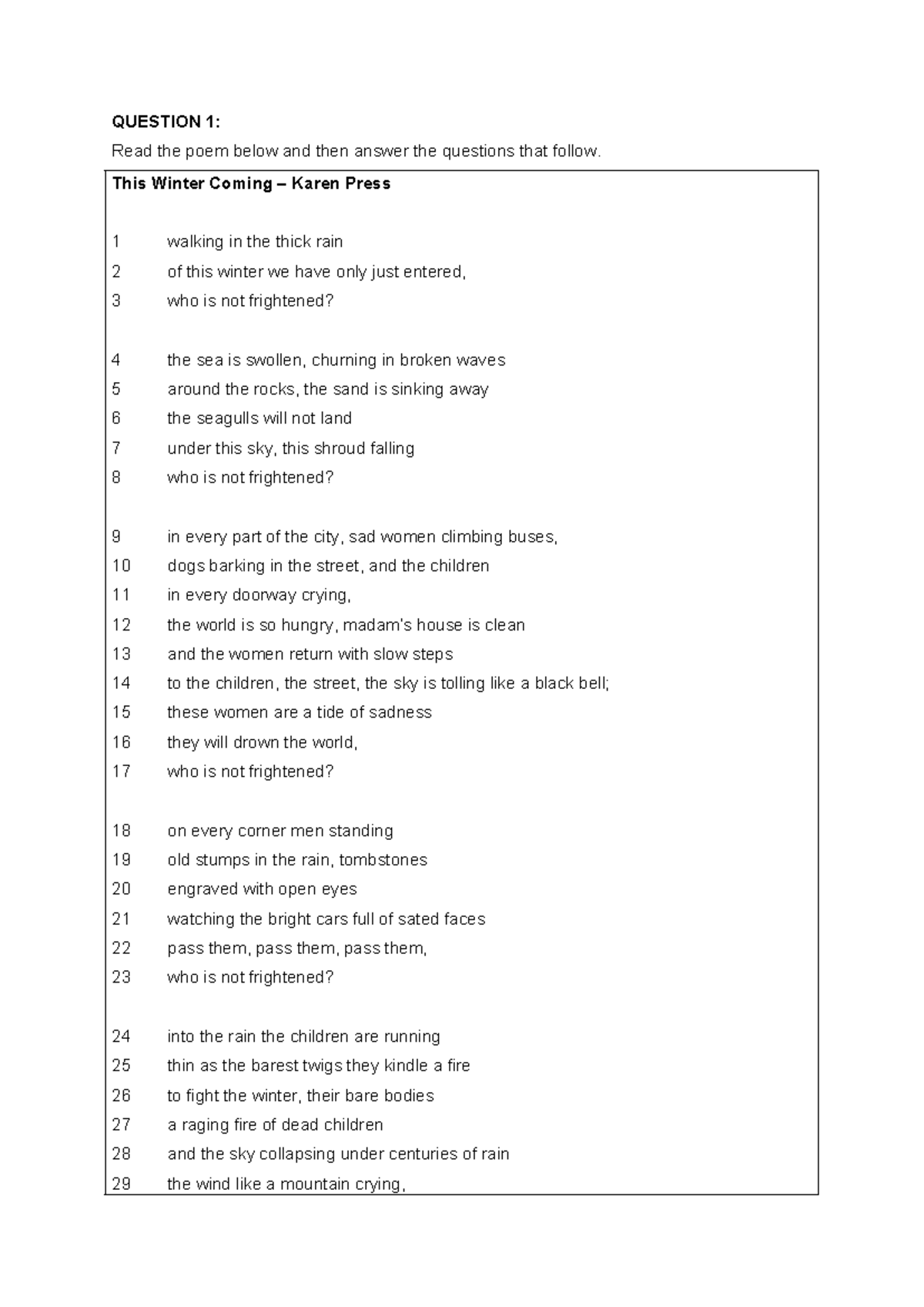 Poetry Analysis Questions and Essays for English Course (ENGL 303 ...