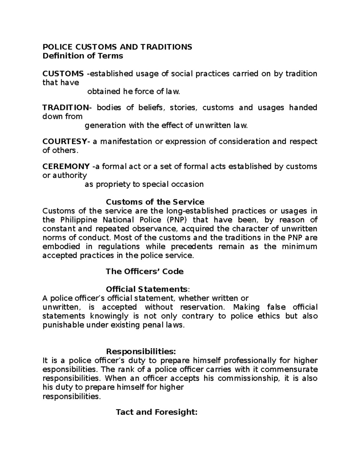 Police Customs AND Traditions - POLICE CUSTOMS AND TRADITIONS ...