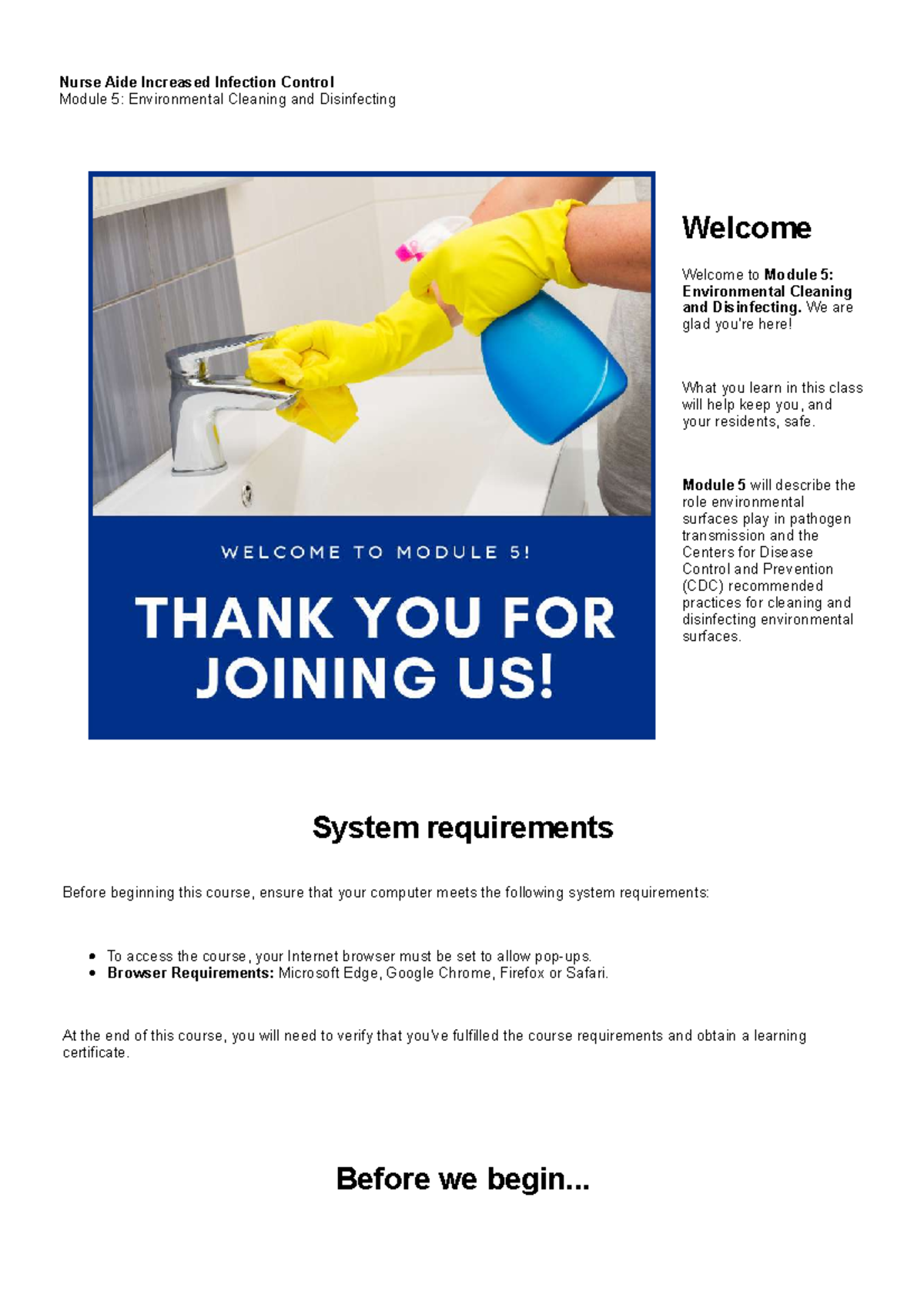 Nurse Aide Module 5: Environmental Cleaning & Disinfection Practices ...