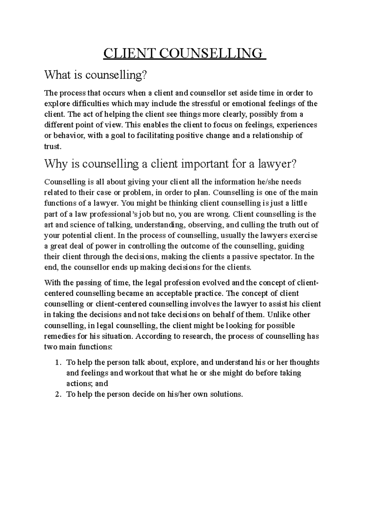 Client Counselling in Law: Essential Strategies and Insights - Studocu