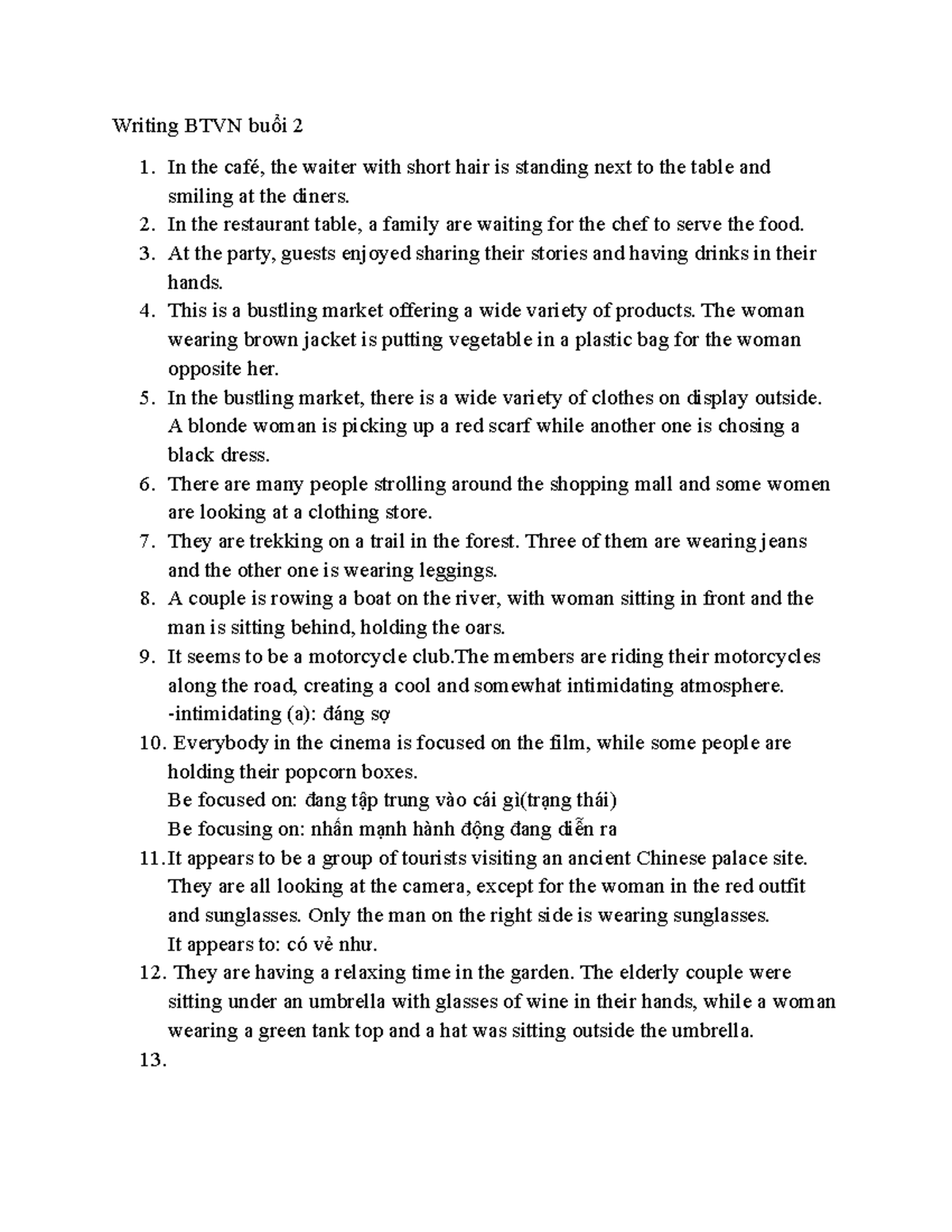 Writing BTVN Buổi 2: Descriptive Scenes in English - Studocu