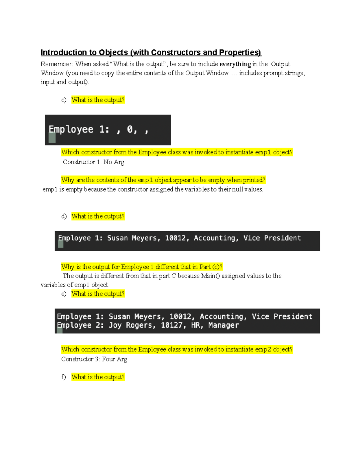 COIS 1020 - Lab 9 - Understanding Constructors and Outputs - Studocu