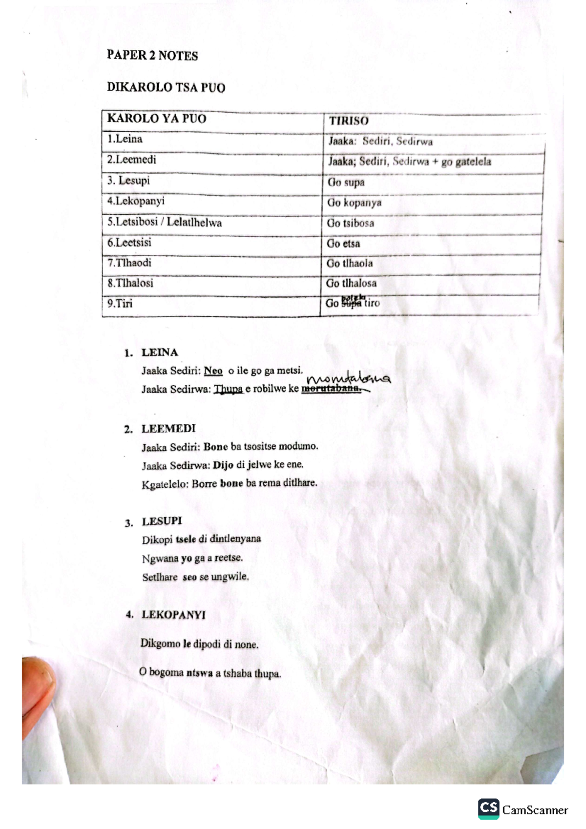 PAPER 2 DIKAROLO TSA PUO - Setswana Notes - Studocu