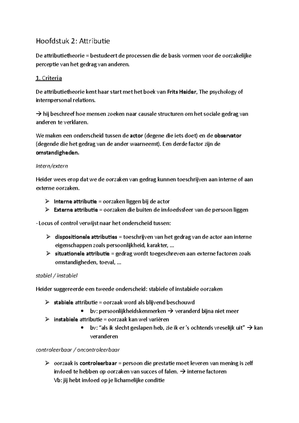 Samenvatting Hoofdstuk 2: Attributie in Psychologische Stromingen - Studocu