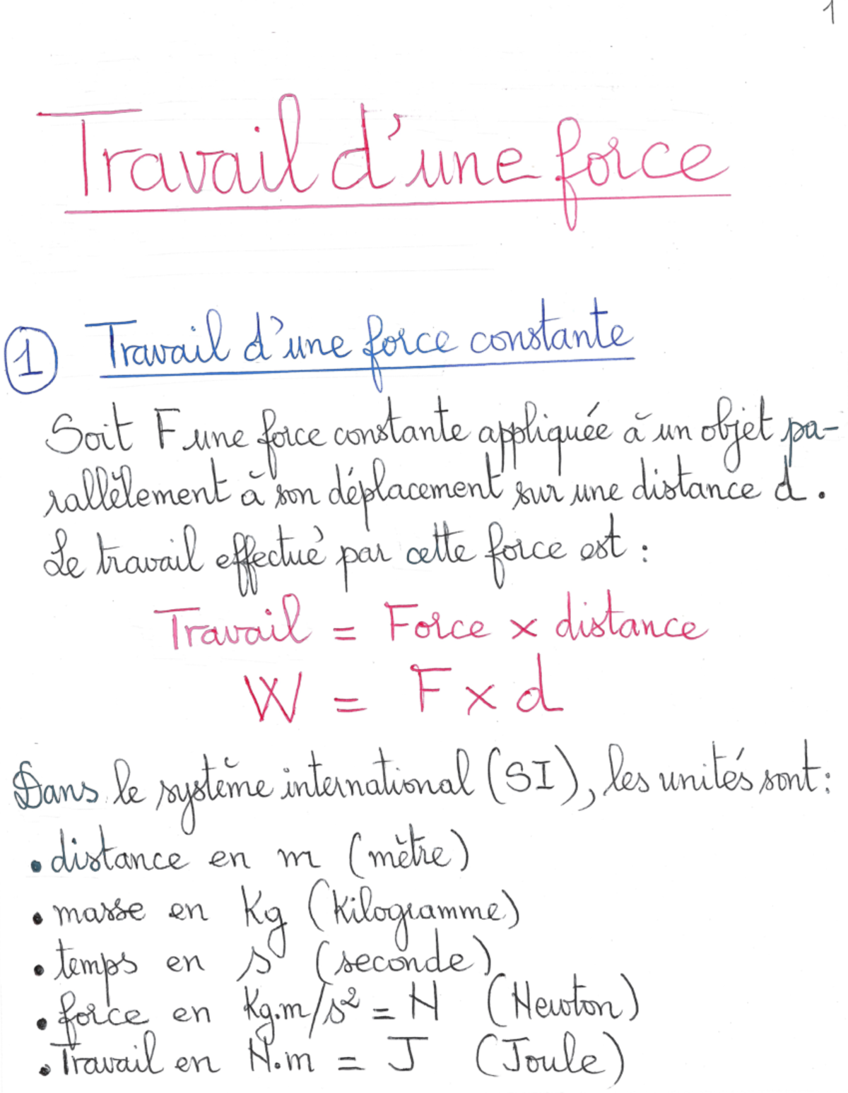 Cours 4 Avec Solutions Exemples 1 - Travail une force 1 Travail force ...