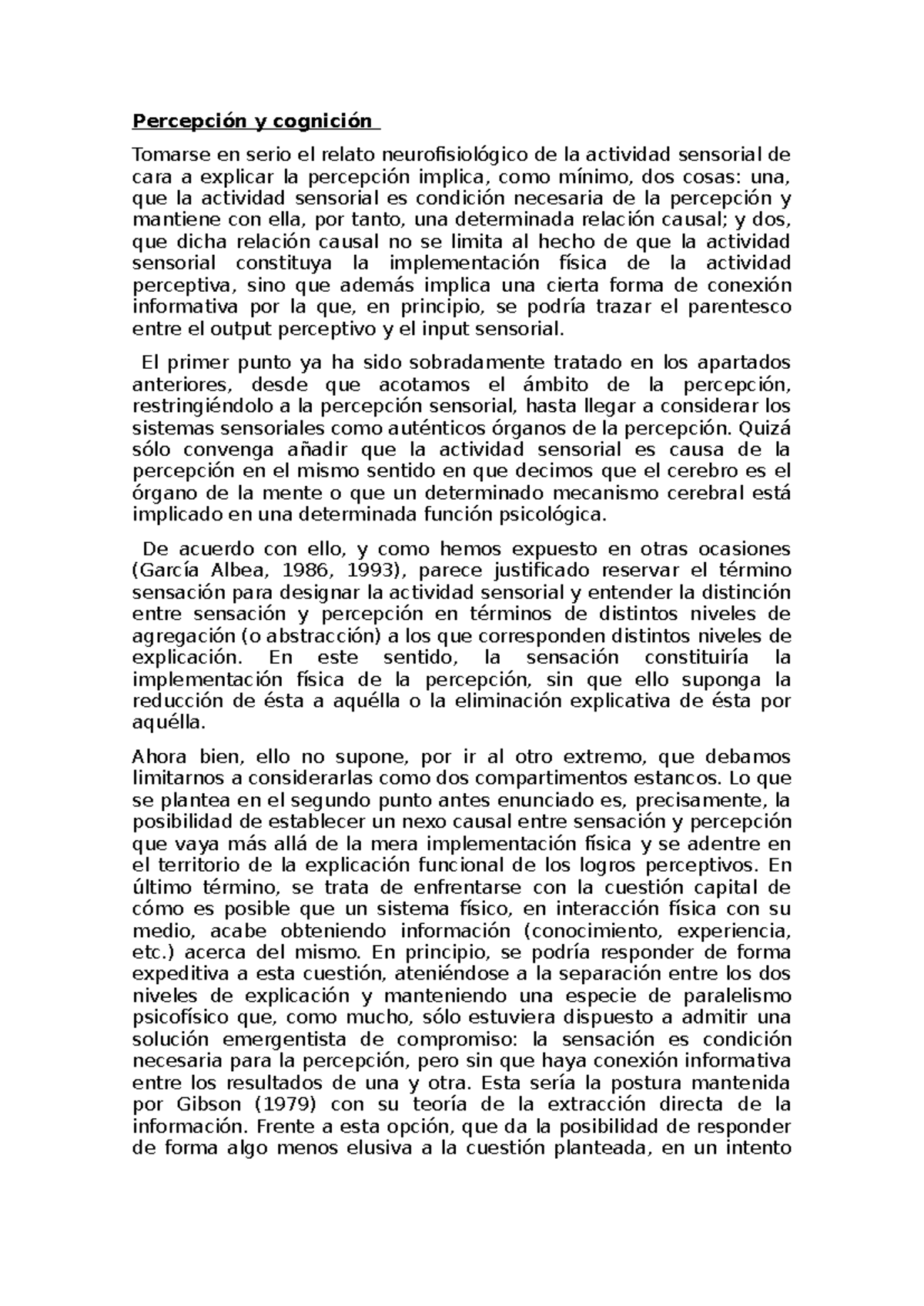 Percepción y Cognición: Relación entre Sensación y Percepción - Studocu