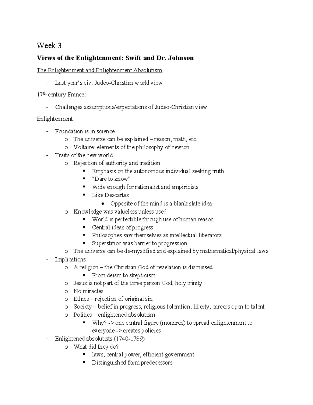 Enlightenment Ideas and Critiques: Swift, Johnson & Absolutism Study ...