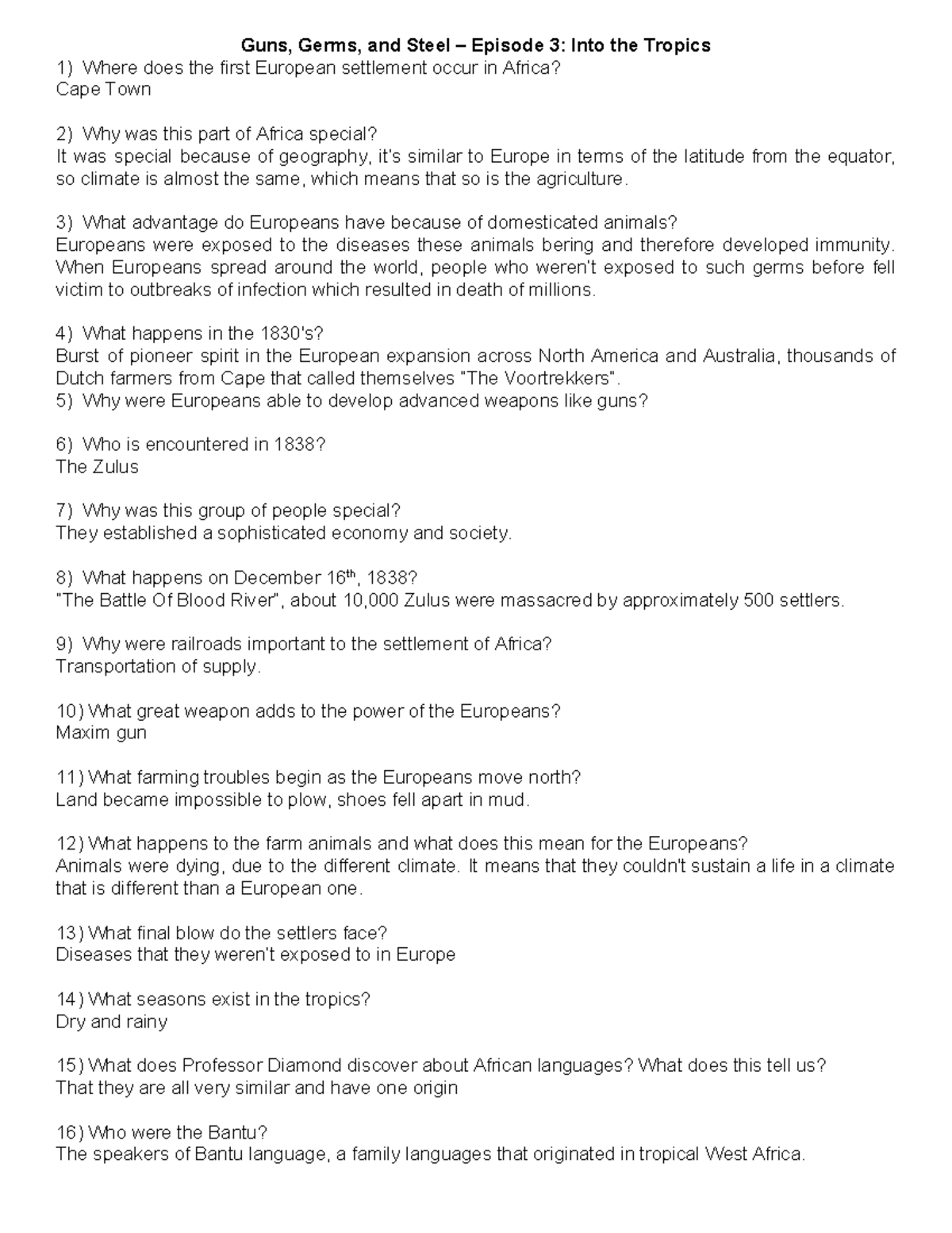 Lesson 7 - Guns, Germs and Steel Episode 3 - Guns, Germs, and Steel ...
