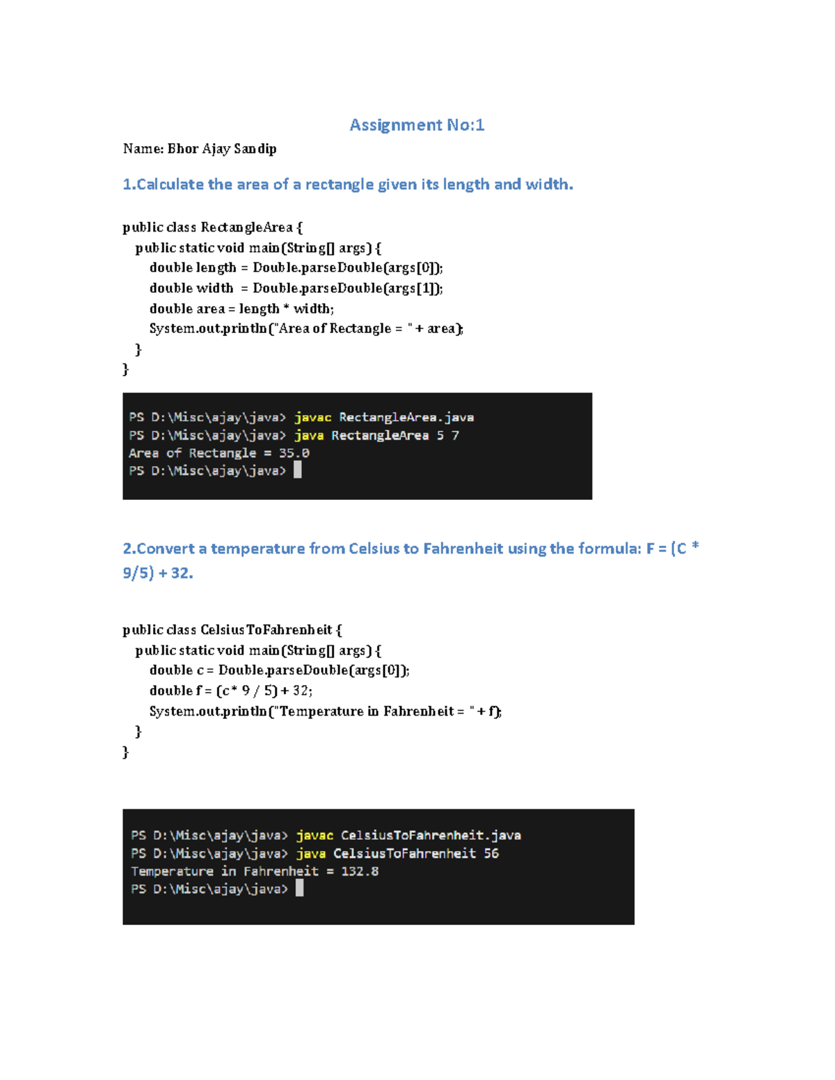 Java Assignment No:1 - Area and Conversion Calculations - Studocu
