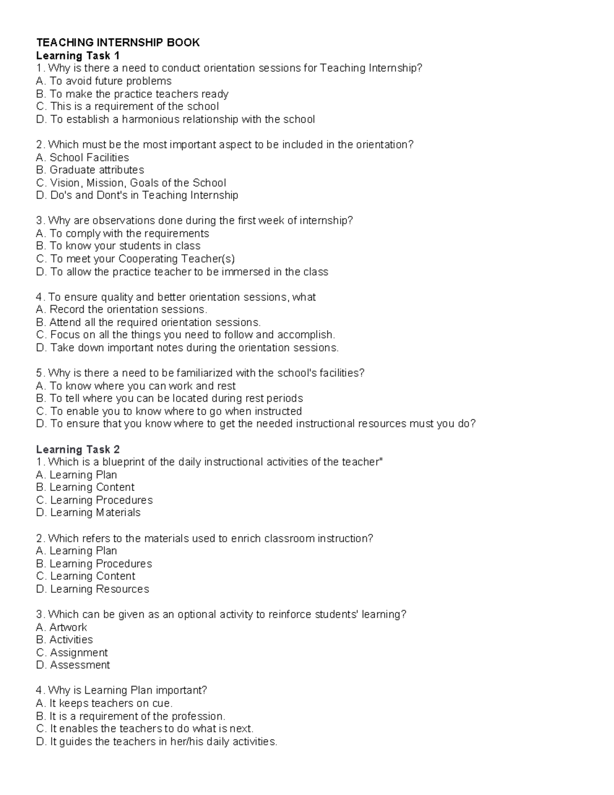 Teaching Internship Guide: Essential Tasks and Reflections - Studocu