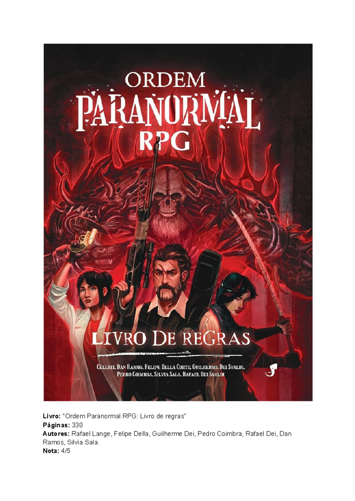 Resenha do Livro “Ordem Paranormal RPG: Livro de Regras” - Studocu