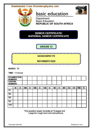 FS Geography Settlement Grade 12 August 2022 Test and Memo - GR 12 ...