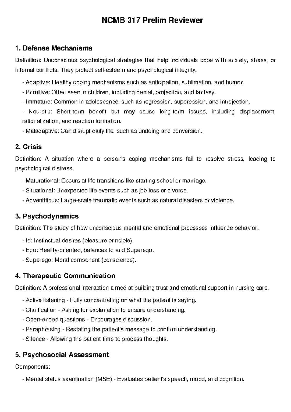 NCMB317 Reviewer - Uu manigaral u - NCMB 317 Prelim Reviewer 1. Defense ...