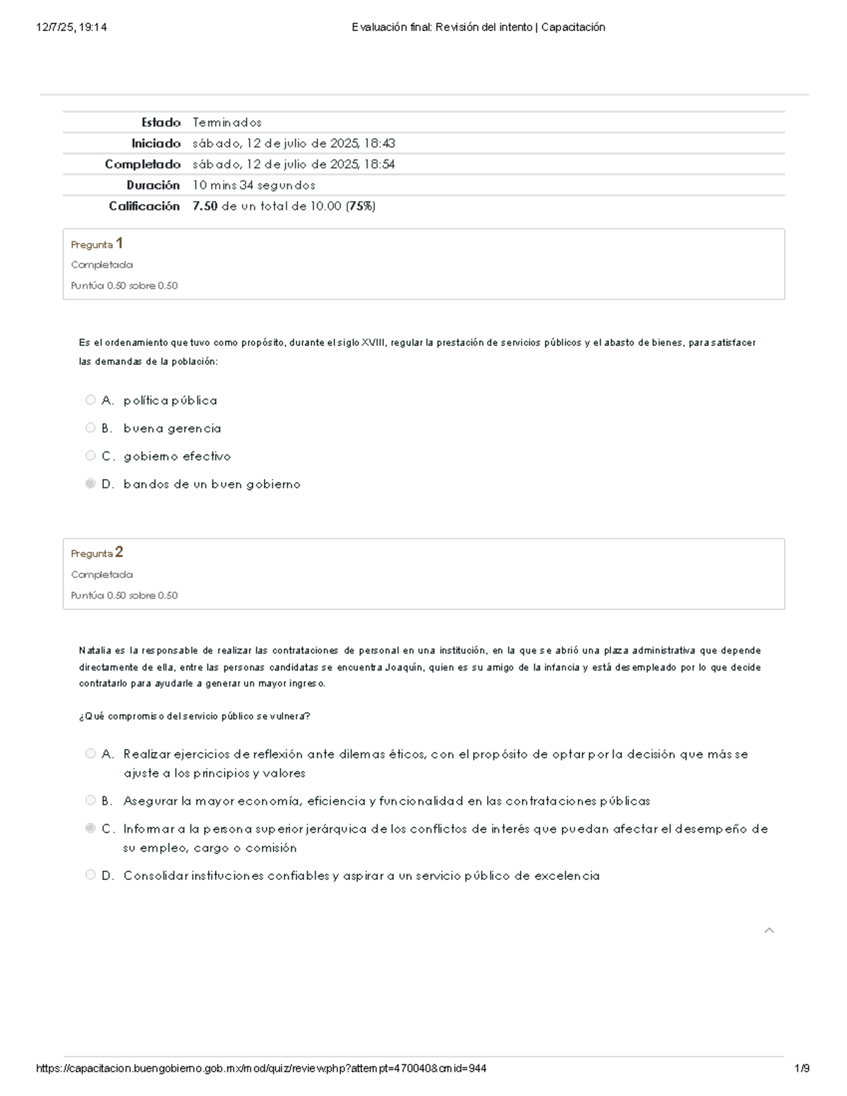 19:14 Evaluación Final: Revisión del Intento de Capacitación - Studocu