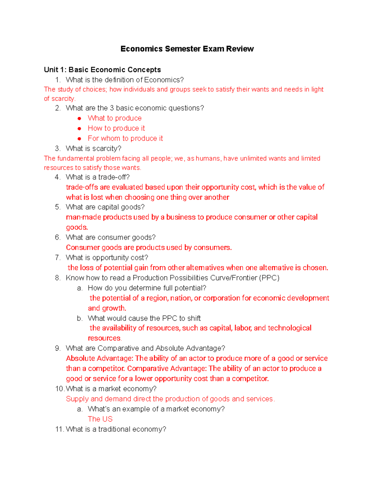 Econ 101 Final Exam Review: Essential Economic Concepts and Principles ...