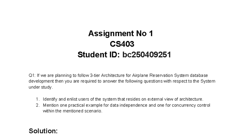 CS403 Assignment 1: Airplane Reservation System Architecture Analysis ...