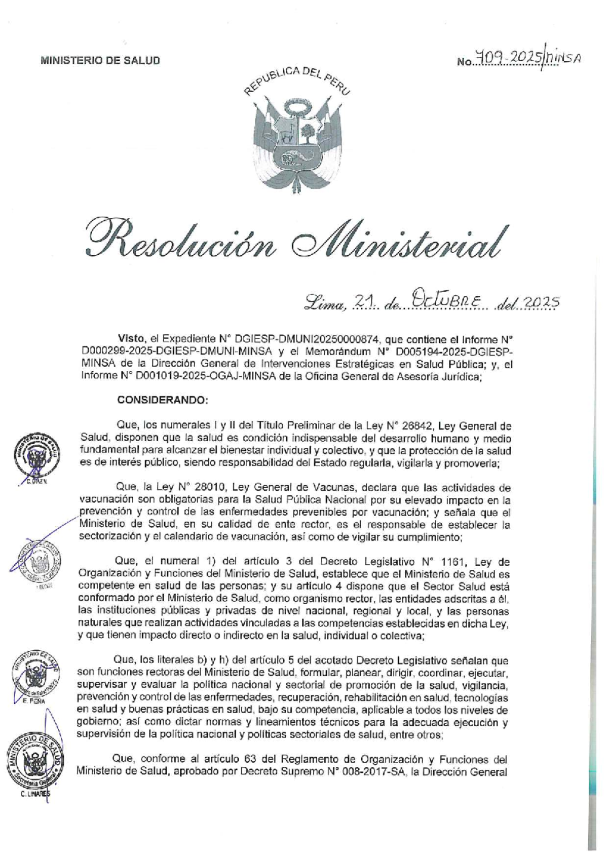 RM 709-2025 MINSA: Modificación de la Norma Técnica de Vacunación - Studocu