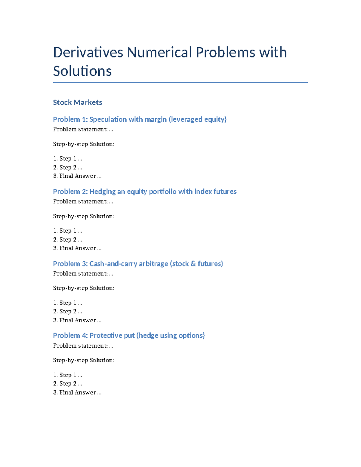 Derivatives Numerical Problems & Solutions - Banking Ops - Studocu