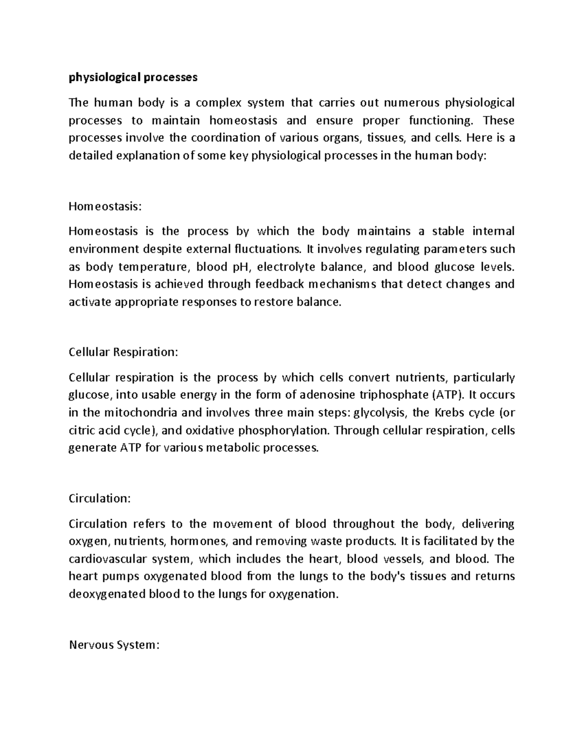 Physiological Processes in Homeostasis & Human Body Functions - Studocu