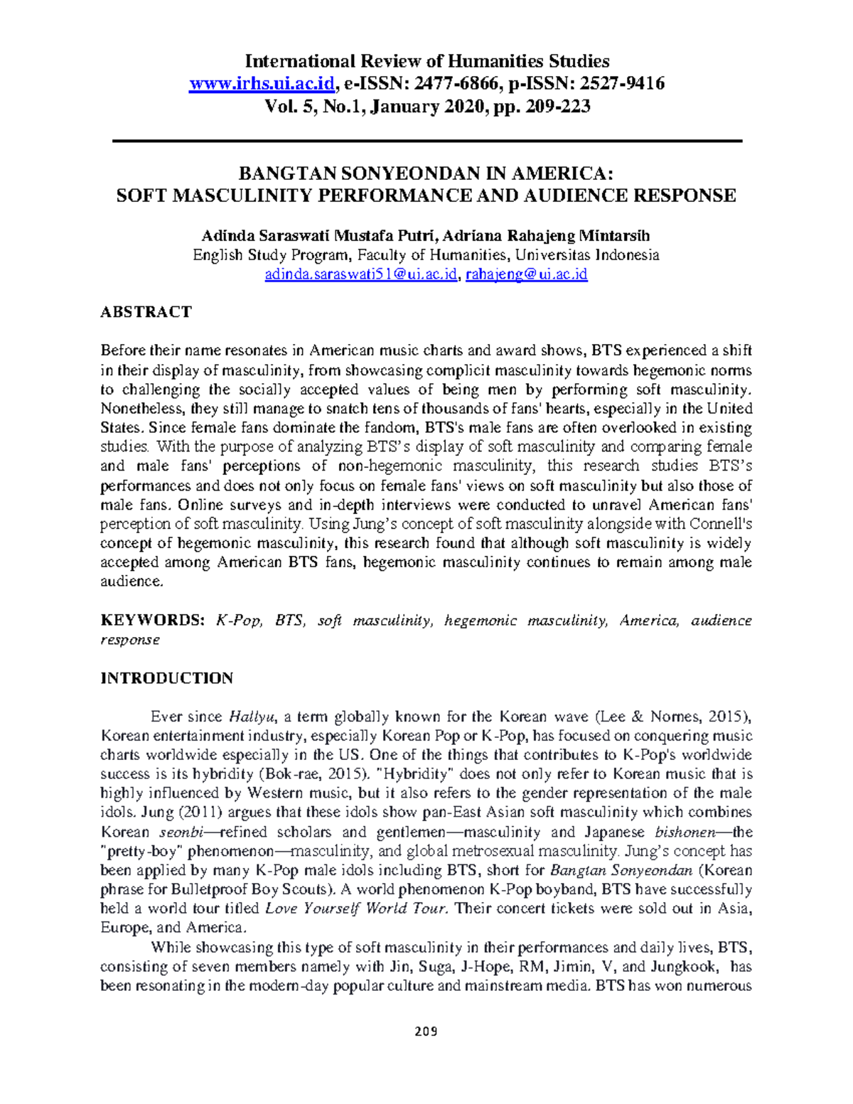 BTS and Soft Masculinity in America: Audience Perceptions and Responses ...