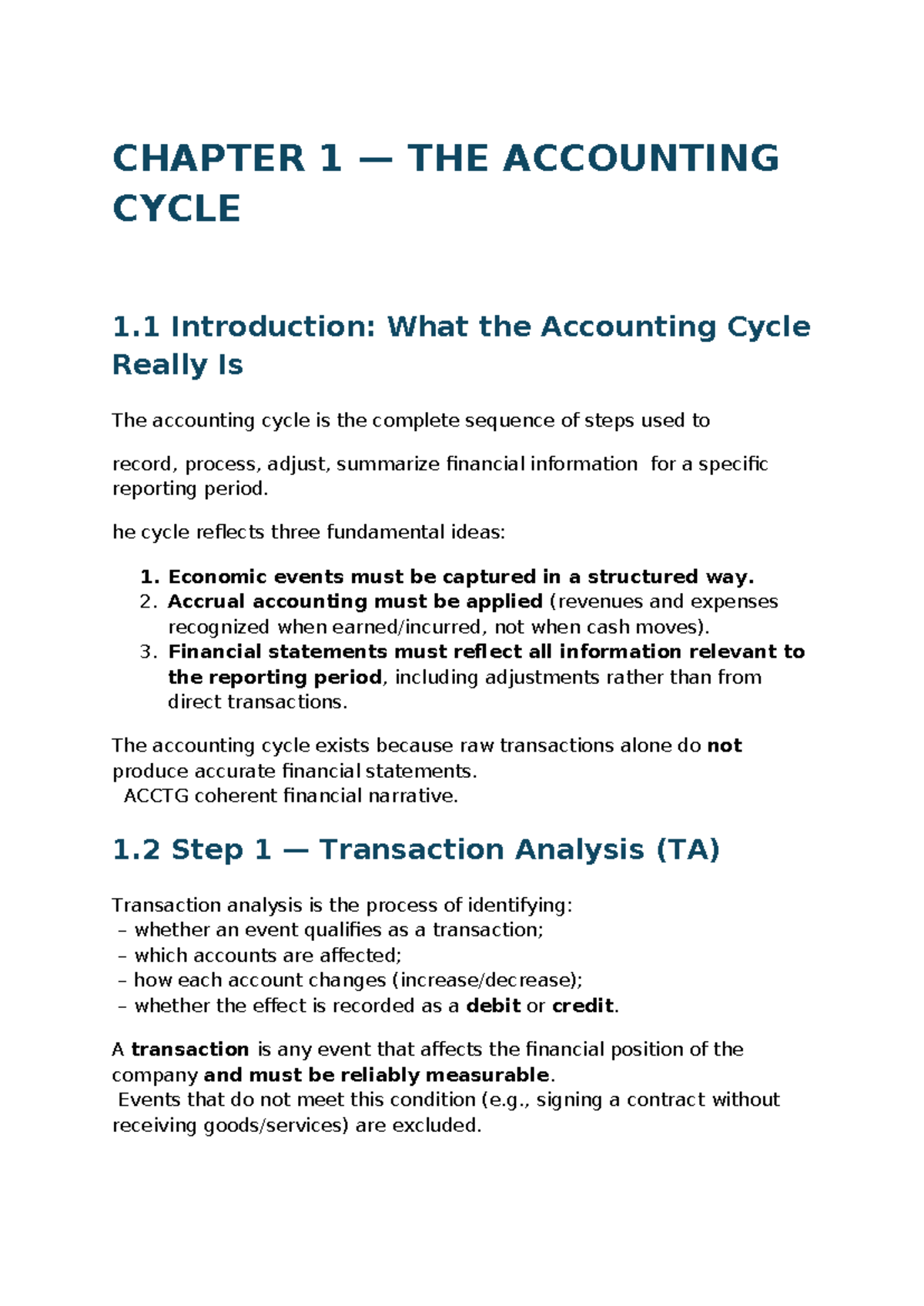 ACCTG 101: Chapter 1 - The Accounting Cycle Explained - Studocu