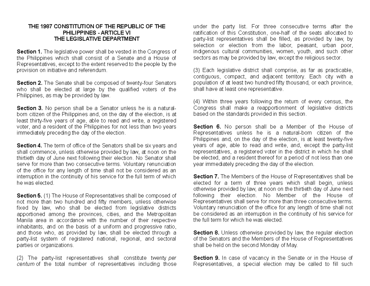 Article VI - Article IX OF THE 1987 CONSTITUTION OF THE PHILIPPINES ...