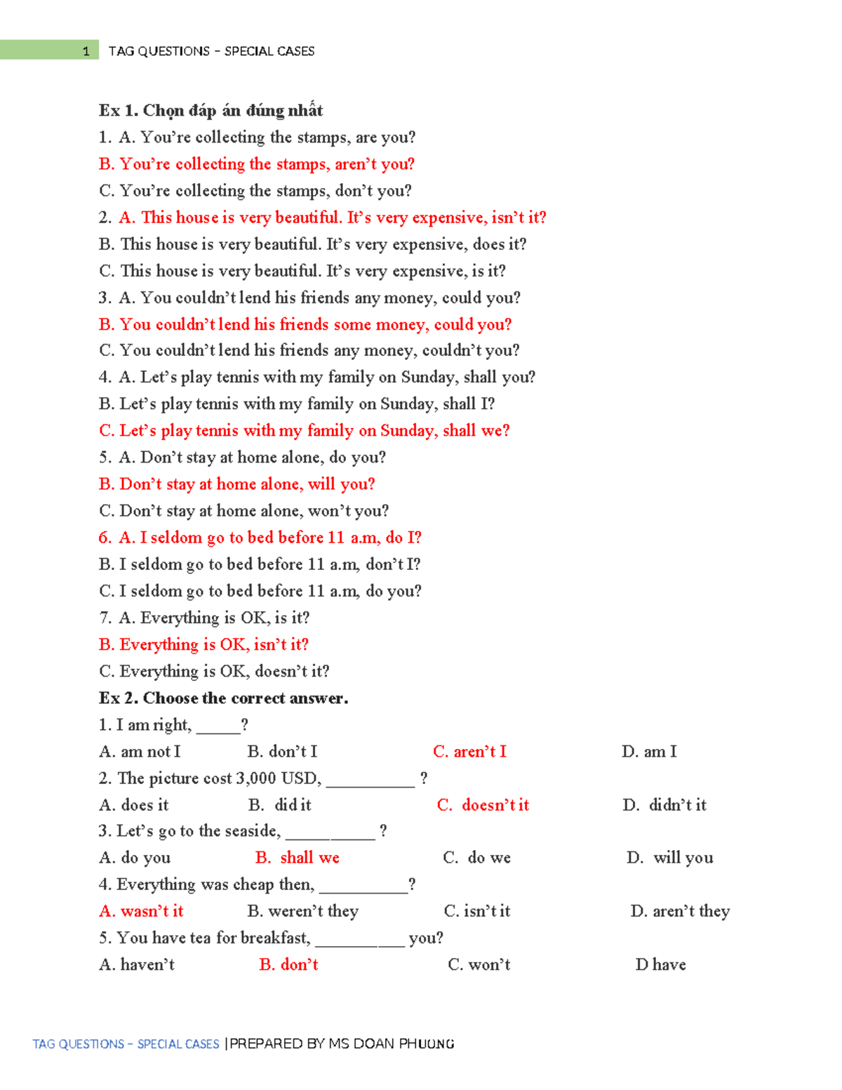 Topic 30: TAG Questions - Exercises and Special Cases - Studocu