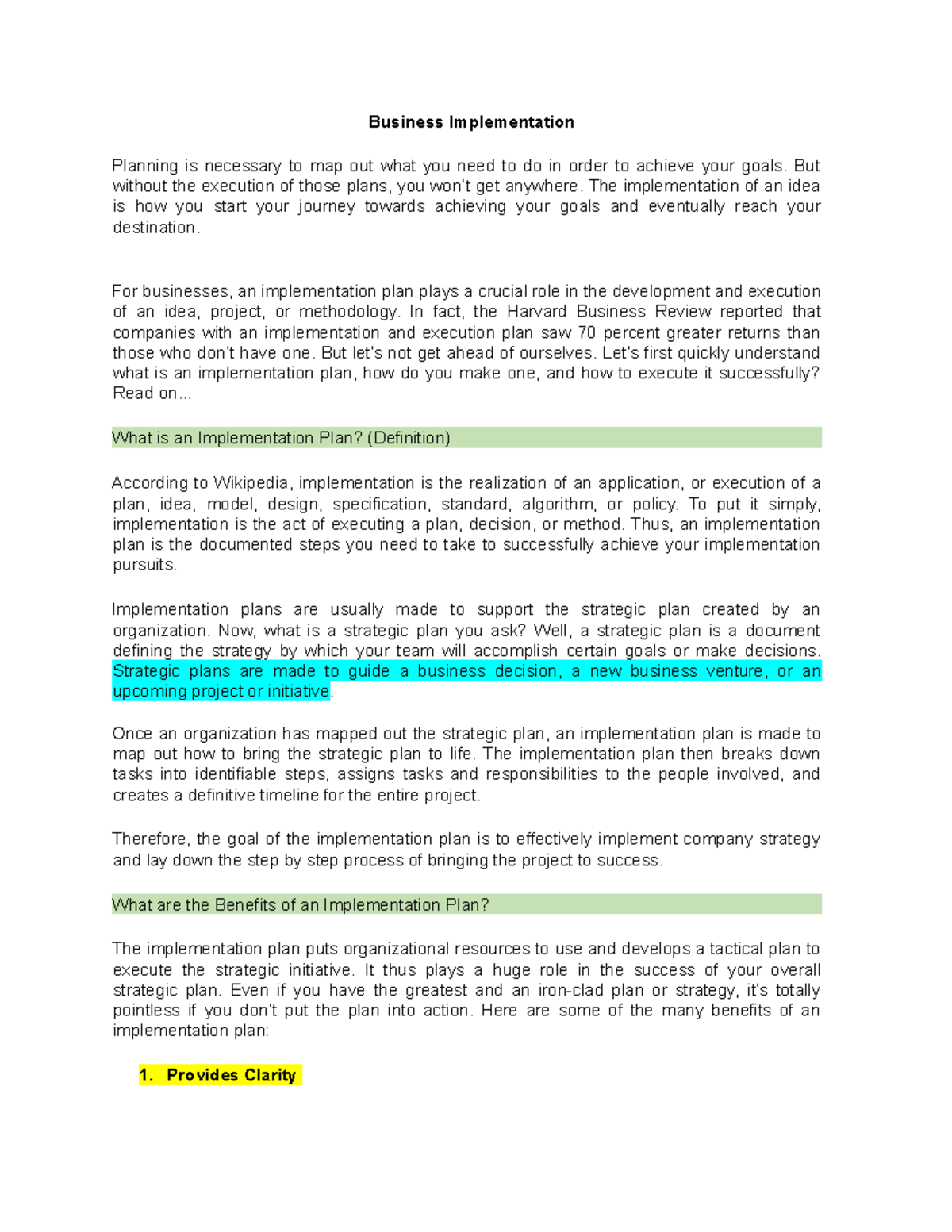 Business Implementation - Business Implementation Planning is necessary ...