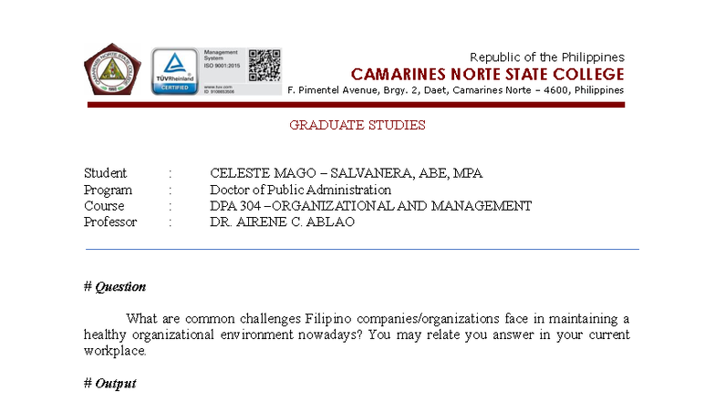 DPA 304: Challenges in Maintaining a Healthy Workplace Environment ...