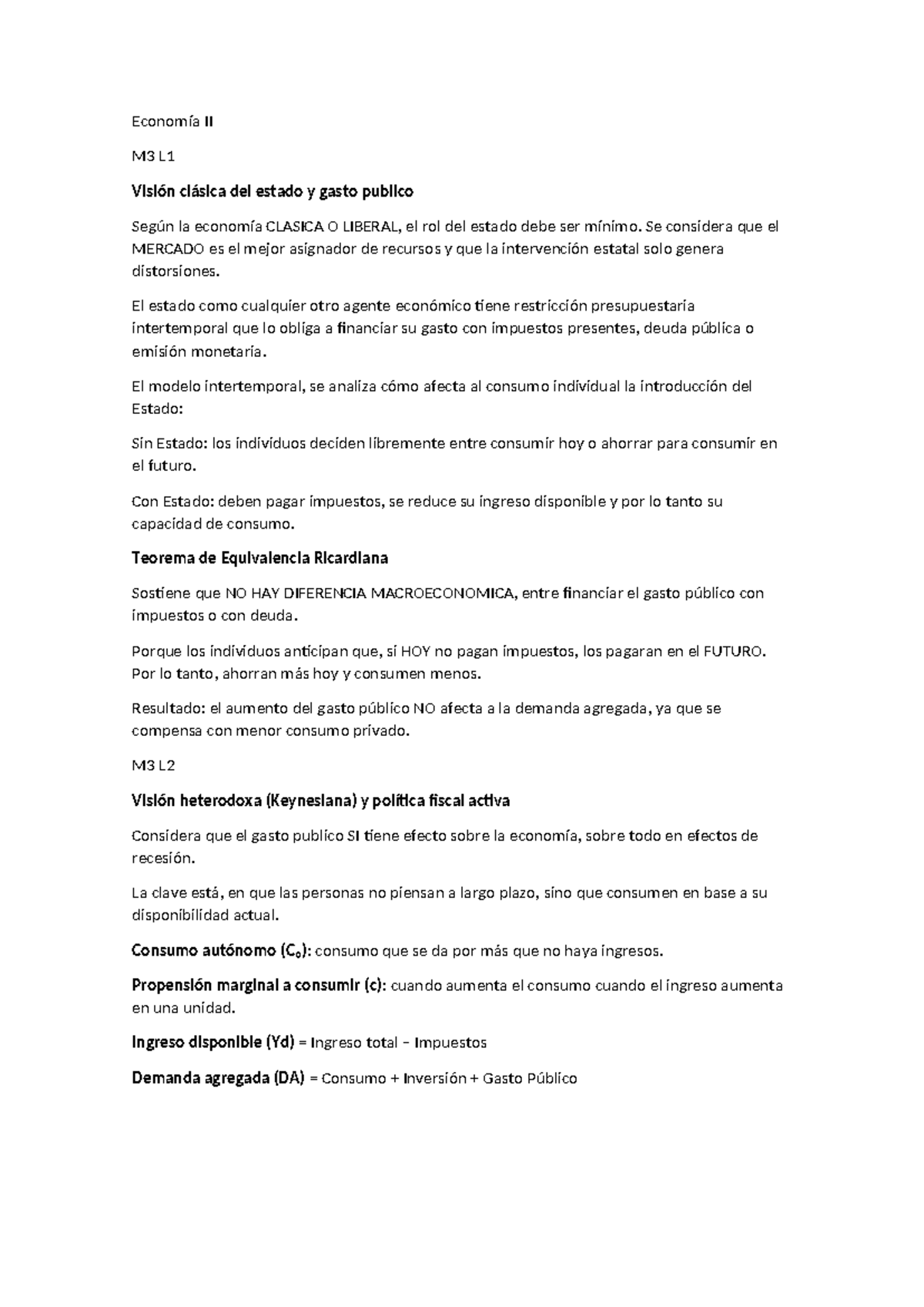 Economía II M3-M4 Resumen: Clásica, Keynesiana y Políticas Económicas ...